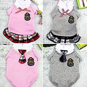 KINDD Pet Clothing Clothes for Dogs Campus Style Lovers Outfit Small Dog Puppy Plaid Dog Dress Hoodie Sweatshirts Pet Clothes, Grey for gril, XL