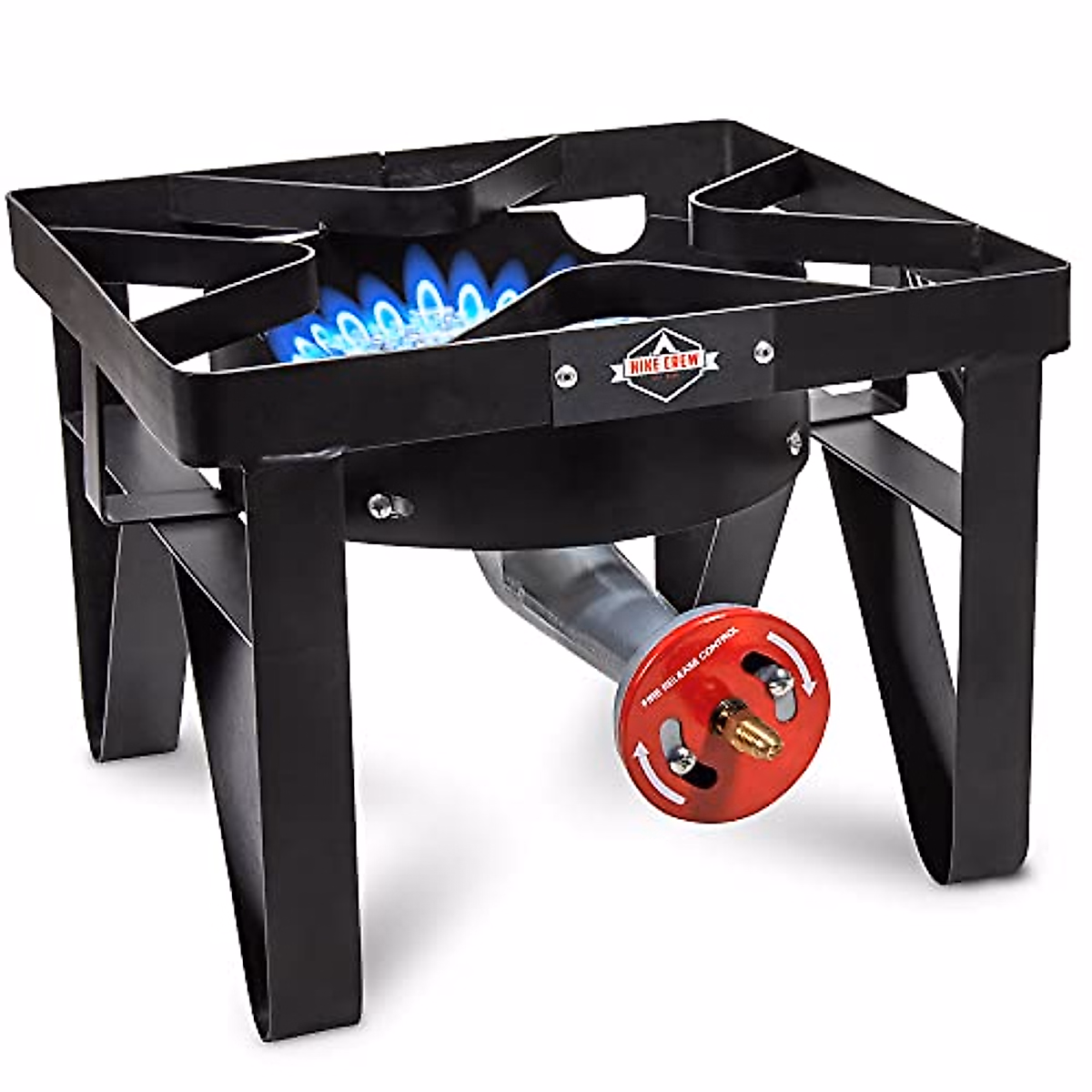 Hike Crew Cast Iron Single-Burner Outdoor Gas Stove | 220,000 BTU Portable Propane-Powered Cooktop | with Blue Flame Air Control Panel, Hose with Adjustable 0-20 PSI Regulator