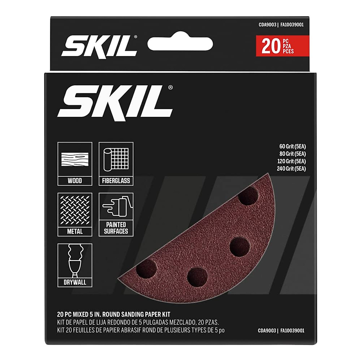 SKIL 20-Piece Mixed 5 in. 60/80/120/240 Grits Round Sanding Paper Kit for SKIL Sanders SR211601/SR6604B-10/SR660302 - CDA9003