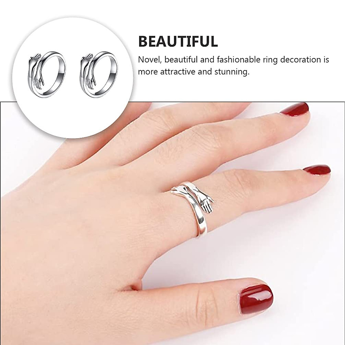 Generic 2pcs Silver Finger Ring 925 Sterling Silver Hug Rings Delicate Unique Open Ring Jewelry Ring Knuckle Decor Couples Wedding Rings