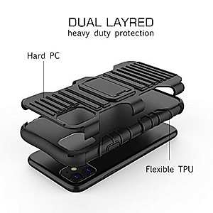 E-Tree for iPhone 11 6.1 inch Case with Lanyard and Stand [Shockproof] [Dropproof] [Anti-Lost], Hands Free Cross Body Strap Pefect for Go Outside and Kid Elderly (Black)