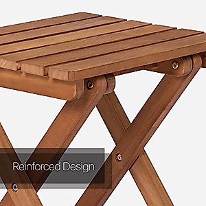 MoNiBloom Wood Folding Step Stool, Portable Foldable Household Stool Seat for Bathroom, Living Room, Garden, Brown