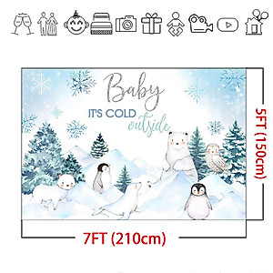 Mocsicka Baby It's Cold Outside Baby Shower Backdrop Arctic Animals Winter Woodland Baby Shower Party Decorations Snowflake Cute Polar Bear Penguin Photography Background (7x5ft)