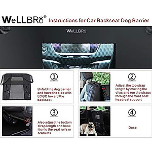 Wellbro Dog Car Backseat Barrier, Padded and Durable Nylon Net Pet Barrier, Vehicle Travel Dog Fence with 2 Mesh Windows, for Safe Driving, Easy to Install and Adjust for All Cars