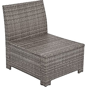 DHPM Furniture 6 Pieces Outdoor Sectional PE Rattan Sofa Brown Manual Wicker Patio Conversation Set with 2 Corner, 2 Single Chairs, 1 Ottoman and 1 Storage Table, Beige