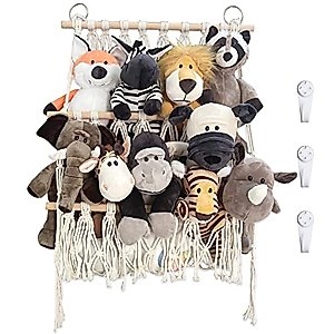 Stuffed Animal Net or Hammock Hanging Corner Net for Small Stuffed Animal Toy Storage Net Stuffed Animals Hammock Holder with Hooks for Door Wall Hanging Toy Organizer Holder for Nursery Kids Room