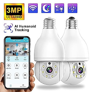 2K HD Light-Bulb Security Camera, Wireless 2.4G&5Ghz Wifi, Work With NVR & 3rd Party Software, RTSP Stream, Work With Alexa, 360° View, Auto Tracking, 2 Way Audio, Motion Detection, Remote View