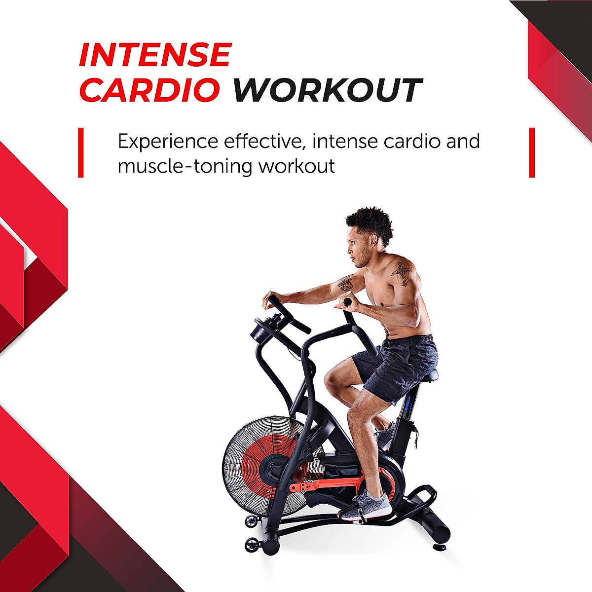 Stamina X Air Bike - Exercise Bike with Smart Workout App - Air Exercise Bike for Home Workout - Up to 350 lbs Weight Capacity Black/Red