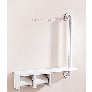 CRODY Bath Wall Attachment Handrails Grab Bar Rails Wall-Mounted Shower Safety Grab Bar,Barrier-Free L-Shaped Bathroom Towel Rack, Toilet Roll Tissue Box Double Paper Towel Holder/White