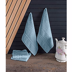Cotton Fingertip Towels Set - 4 Pack Light Blue Highly Absorbent, Soft Feel Fingertip Towels 11"x17"