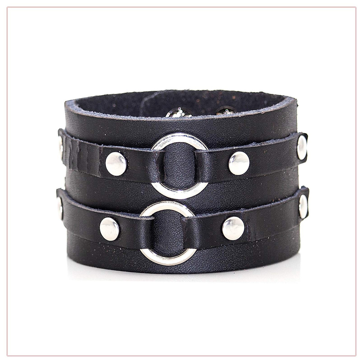 Nsitbbuery Hip Hop Alloy Cuff Wristband Wide Leather Bracelet(Black)