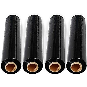 Direct Resources Stretch Wrap Industrial Strength 18 Inch Inch x 1000 Sq Ft - 80 Gauge Thick (20 Micron) Clear Cling Plastic Pallet Supplies | Durable Self - Adhering Packing Moving Packaging Shrink Film Rolls (Black, 4 Pack)