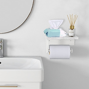 Gypie Toilet Paper Holder with Natural Marble Shelf, 304 Stainless Steel Screw Wall Mounted, Tissue Roll Paper Holder Dispenser for Bathroom Washroom White