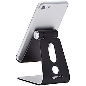 Amazon Basics Adjustable Aluminum Cell Phone Desk Stand for iPhone and Android, Black, 3.3 x 3 x 4.2 Inch (LxWxH)