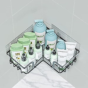 Estefanlo Shower Caddy 2 Pack Corner Shower Caddy, Soap Dish, Shower Organizer Adhesive Corner Shower Shelves Stainless Steel Shower Rack for Full 90 Degree Angle Wall Corner