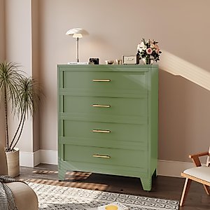 AUEYTVR Dresser for Bedroom Tall White Dresser, Chest of Drawers for Bedroom with Large Storage Space for Living Room, Hallway, Entryway, Home Office (Matcha Green, 4 Drawers)