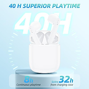 Wireless Earbuds 40H Playtime 8H Continuous Playtime Bluetooth Ear Buds, IPX6 Waterproof Stereo Sound Bluetooth Wireless Headphones with Microphone and Charging Case for iOS Android Sports