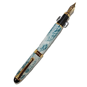 Jinhao 450 Light Blue and White Pattern Flog Medium Fountain Pen with Golden Clip