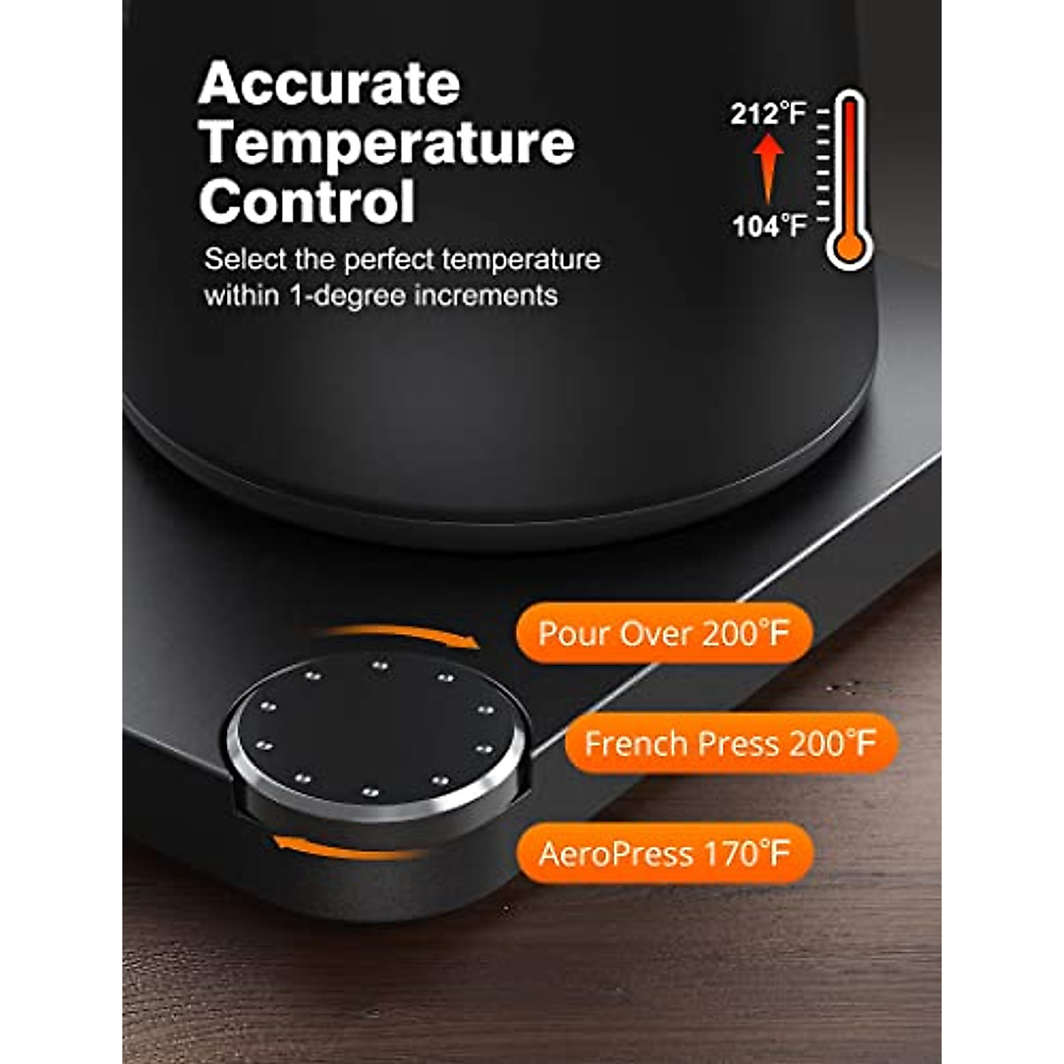 Gooseneck Electric Pour-Over Kettle, Temperature Variable Kettle for Coffee Tea Brewing, 0.9L Stainless Steel Kettle, Temperature Holding, Built-in Stopwatch