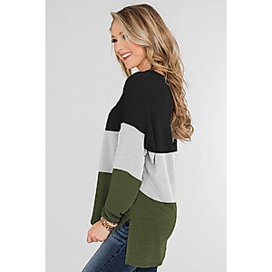 ETCYY NEW Womens Long Sleeve Tops Basic Fall Clothes Color Block Shirts Side Split T-Shirt A-black