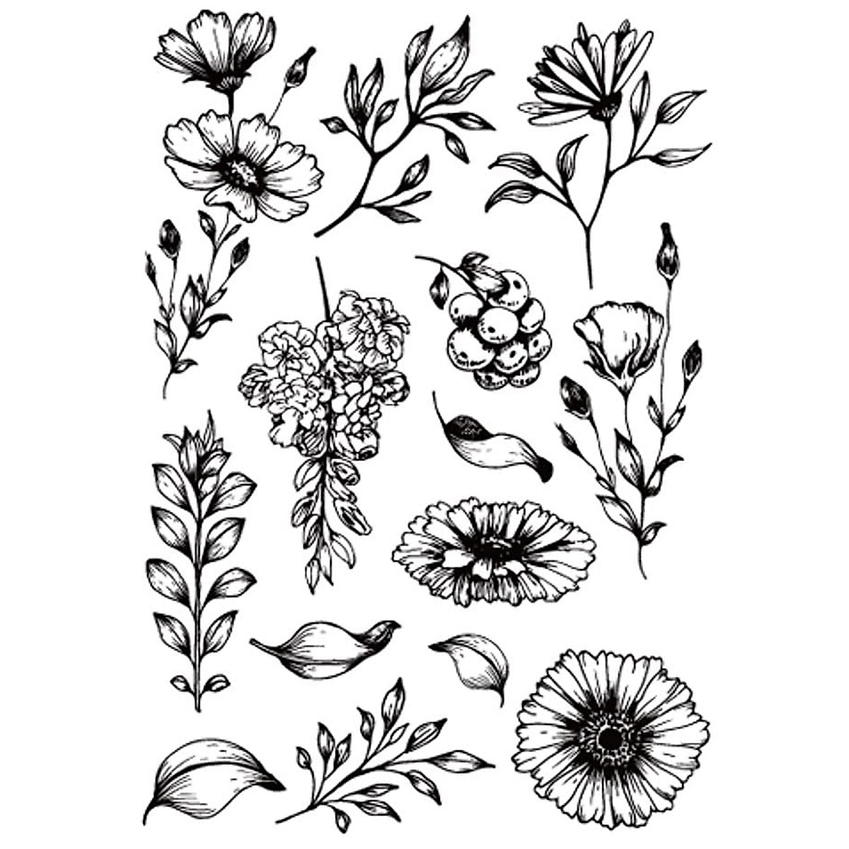 Forever Stamps Silicone Clear Stamps - Plants Botanic Pattern with Arylic Block Set for Card Making Decoration and DIY Scrapbooking ZENTA