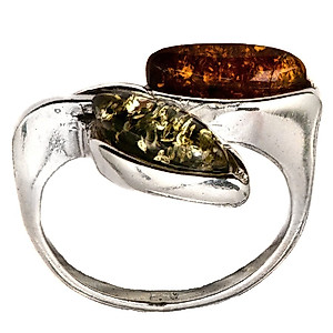 Sterling Silver Multicolor Amber Leaves Ring