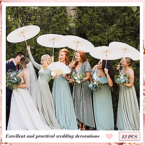 Paterr 24 Pcs 33'' Paper Umbrellas 8'' Paper Fans Decorative Chinese Japanese Parasol DIY Oiled Paper Painting Crafts for Wedding Bridal Party Favor Photography Prop, White