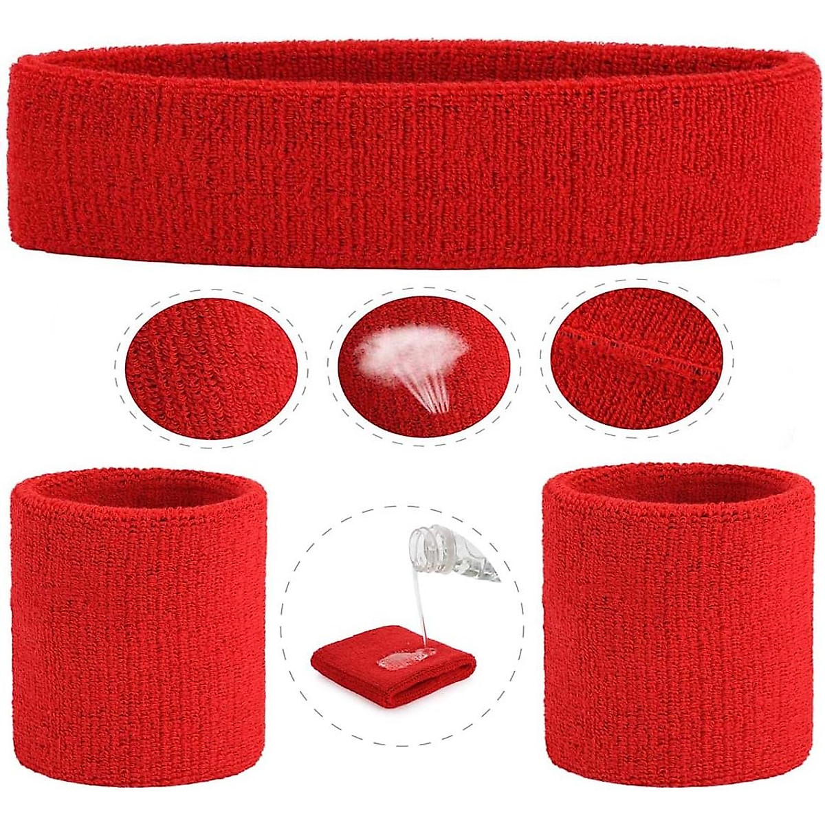 ONUPGO Sweatband Set Sports Headband Wristband Set Sweatbands Terry Cloth Wristband Wrist Sweatband Headbands Moisture Wicking Sweat Absorbing Head Band