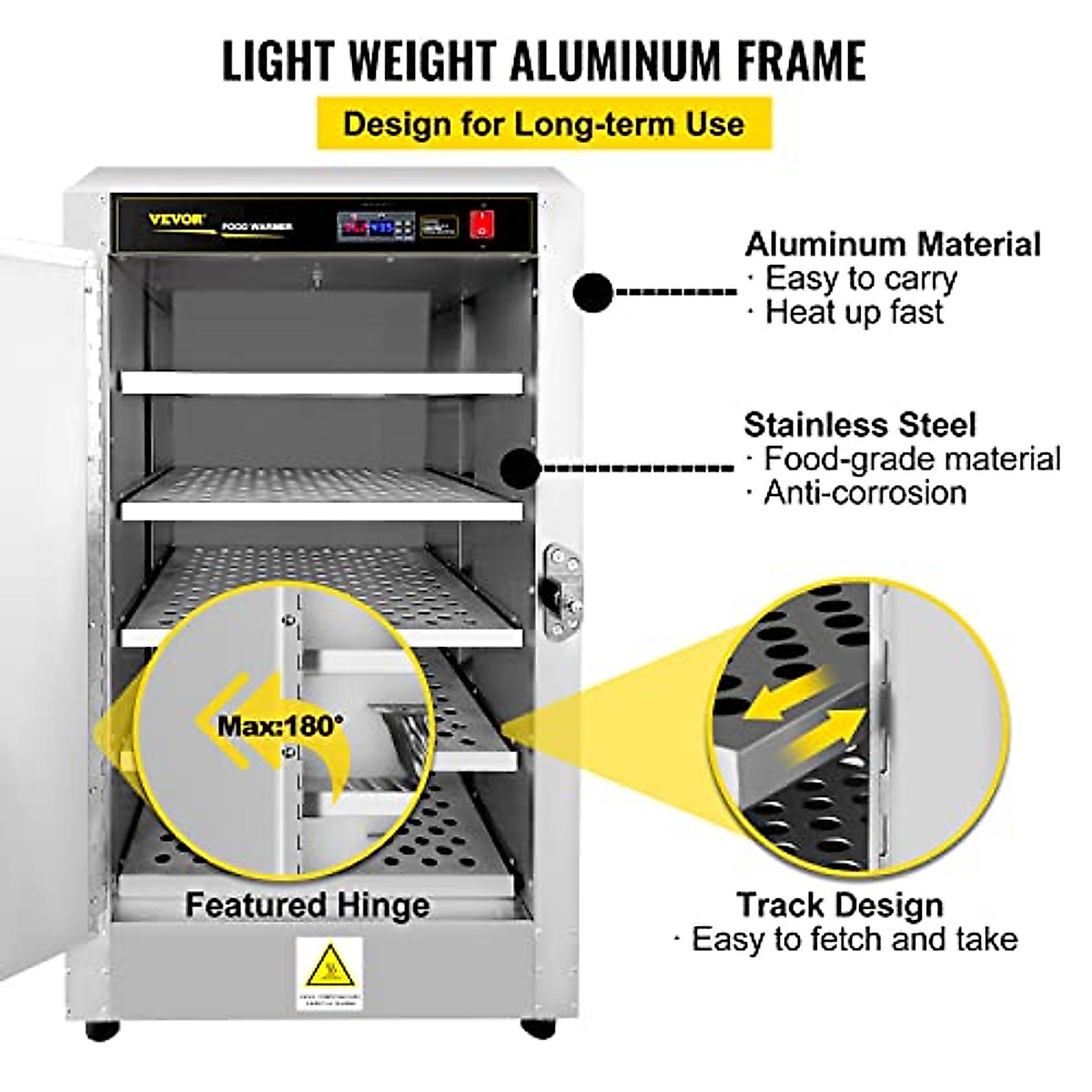 VEVOR Hot Box Food Warmer, 19"x19"x29" Concession Warmer with Water Tray, Five Disposable Catering Pans, Countertop Pizza, Patty, Pastry, Empanada, Concession Hot Food Holding Case, 110V UL Listed
