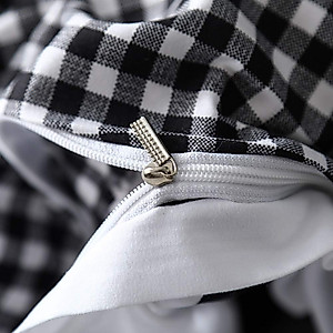 Erosebridal Kid Cartoon Bedding Set Cow Print Duvet Cover Black White Comforter Cover Milk Cow Animal Bedspreads Cover 2 Pcs Twin Size, Reversible Plaid Grid Toddler Teen Boys Girls Room Decor,