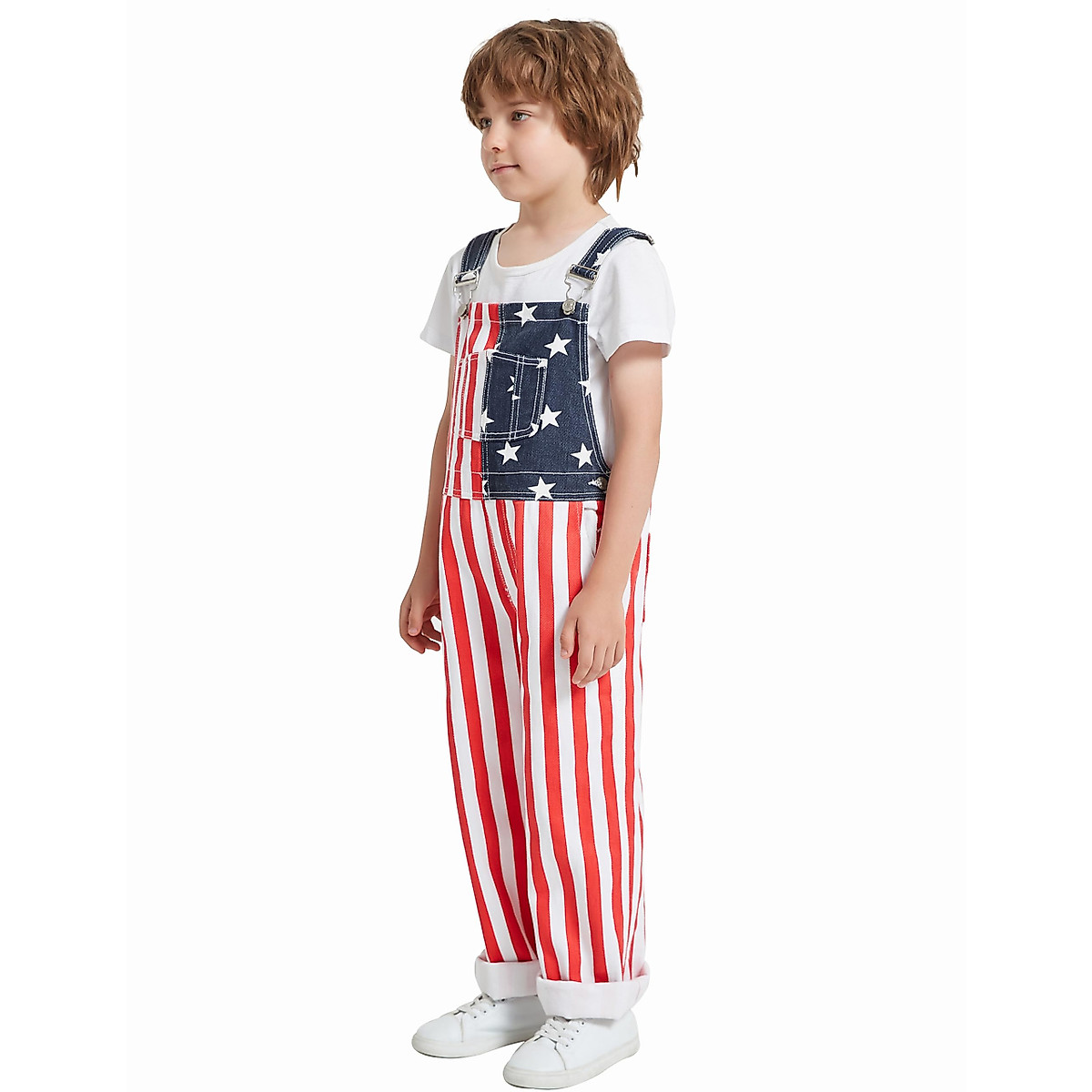 Boys Overalls Denim 3-14 Years American Flag Jeans Bibs Overalls July 4th Striped Patriotic Jumpsuit &Rompers(red,8)
