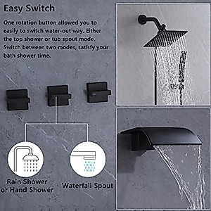 FSCEPIXI 3 Handles Tub Shower Faucet,Bathtub Shower Faucet Set with Tub Spout,Dual 2 in 1 Shower System Complete Tub and Shower Trim Kit,Matte Black