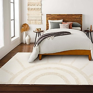 OJIA Boho Living Room Rug 5'x8', Large Washable Rugs Soft Tufted Bedroom Rug Nursery Rug, Cotton Woven Beige Area Rugs Floor Carpet for Dorm/Kids Room/Dining Room/Office