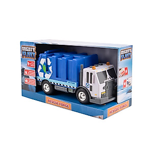 Mighty Fleet Rescue Force 12" Garbage Truck Toy - Realistic Lights & Sounds, Detachable Recycling Bin, Free Wheeling Play, Ages 3+