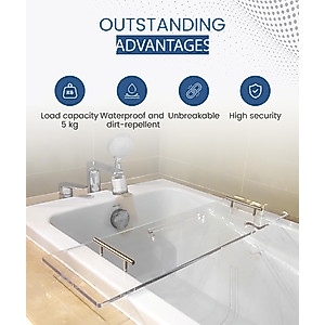 Ezcasch Acrylic Bathtub Tray Bathtub Tray Caddy Bath Tray Table for Tub Luxury Spa with Book and Wine Glass Holder Bathroom Accessories for Decorative Bathtubs, Transparent 31.5inch