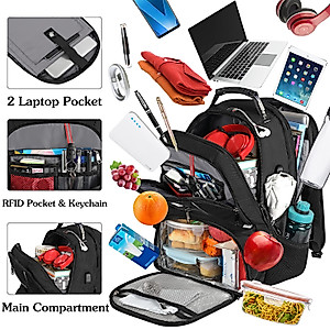Lunch Backpack for Men, Insulated Cooler Bag Lunch Box Backpack, Extra Large Travel Laptop Backpack TSA Friendly RFID Durable Computer College School Bookbag with USB Port Women Fits 17.3 Inch Laptop