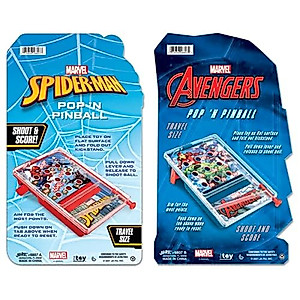 JARU Marvel Avengers & Spiderman Mini Pinball Machine for Kids (2 Toys) Handheld Games & Office Desk Games. Retro Vintage Toys Table Top Arcade Games. AB-6807-2