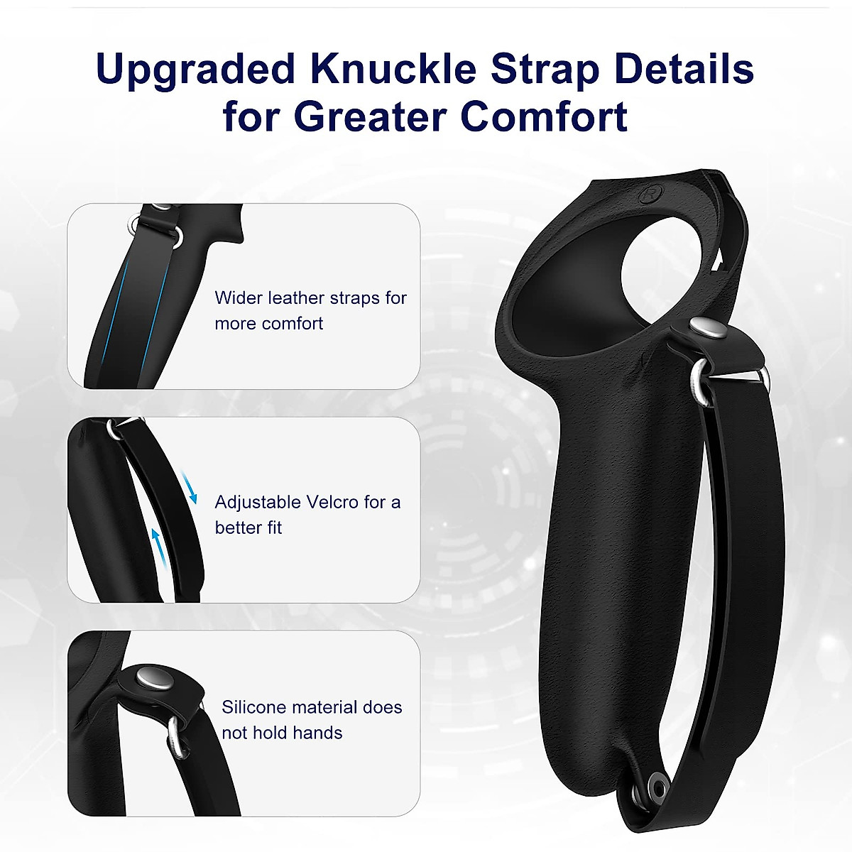 XFORTEN Controller Extension Grips Cover for Oculus Quest 2, Controller Protector with Adjustable Knuckle Straps, for Enhanced Comfort in VR Game Accessories and Beat Saber (Black)…