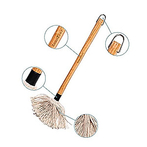 ZaanZeer 18 Inches BBQ Mop with Wooden Handle and 4 Extra Replacement Cotton Fiber Basting Mop Heads for Grilling and Smoking Steak