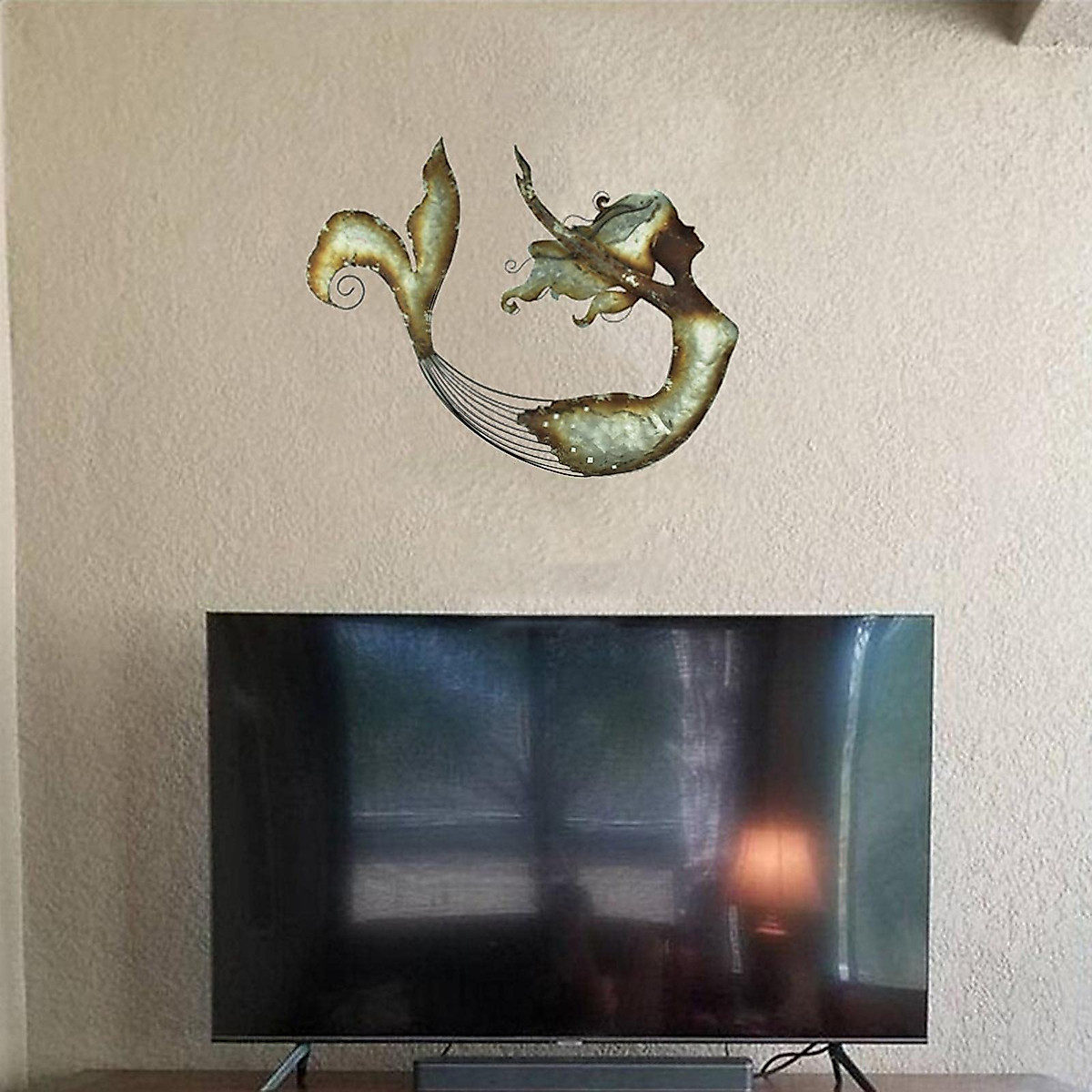 Mermaid Decor Metal Wall Art,Home Decor Mermaid Wall Sculpture Hanging Coastal Wall Decor for Home Garden Indoors Outdoors,Swimming Mermaid Specialties Distressed Handmade Creative Craft Panels