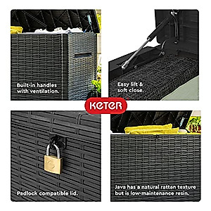 Keter XXL Java 230 Gallon Resin Rattan Look Large Outdoor Storage Deck Box for Patio Furniture Cushions, Pool Toys, and Garden Tools
