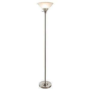 Lavish Home Torchiere Floor Lamp-Standing Light with Sturdy Metal Base and Marbleized Glass Shade-Energy Saving LED Bulb Included (Brushed Silver)