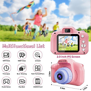 NINE CUBE Kids Camera, Toys Camera for Kids,Christmas Birthday Gifts for Girls Age 3 4 5 6 7, Toddler Camera 3 Year Old, Kids Digital Camera for Girls with 32GB SD Card