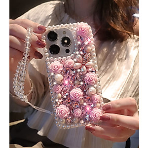 redecarie for Galaxy S9 Plus Case,Women Girls Luxury Fashionable Crystal Gemstone Roses Rhinestone Bling Glitter Diamond Bumper Clear Phone Cover with Wrist Strap for Samsung Galaxy S9 Plus