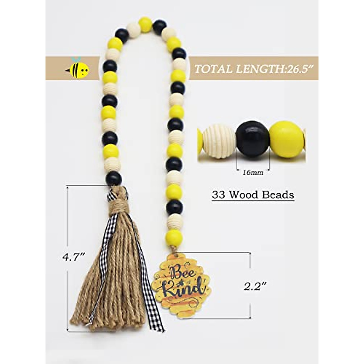 Wood Bead Garland with Tassel, Welcome Sign for Front Door, 2pcs