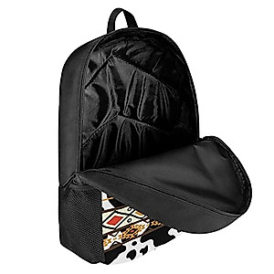 Girl Aztec Cow Print Backpacks for School Elementary Kids Zipper Large Capacity Comfy Lightweight Bookbag 17 Inch Adjustable Straps Personalized Daypack