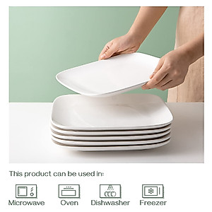 DOWAN 10.6" Square Dinner Plates Set of 6 - Ceramic White Plates for Salad, Pasta, Steak, Porcelain Serving Plates for Housewarming,Wedding, Party - Dishwasher Microwave Safe