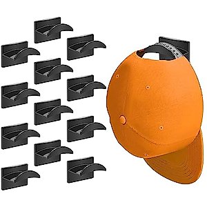 Qteeyou Adhesive Hat Hooks for Wall (12 PCS) - Hat Racks for Baseball Caps, Minimalist Hat Rack Design, Strong Hold Hat Hangers, No Drilling, Hat Organizer for Wall, Room Decor (Black)