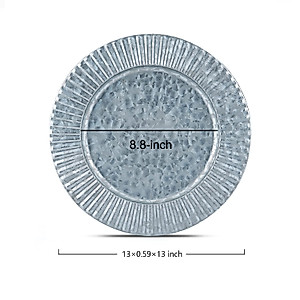 KOXIN-KARLU 6-piece Ruffled Galvanized Charger Plates, 13-inch Steel Charger Plates Silver Dinner Plate Chargers Round Server Ware