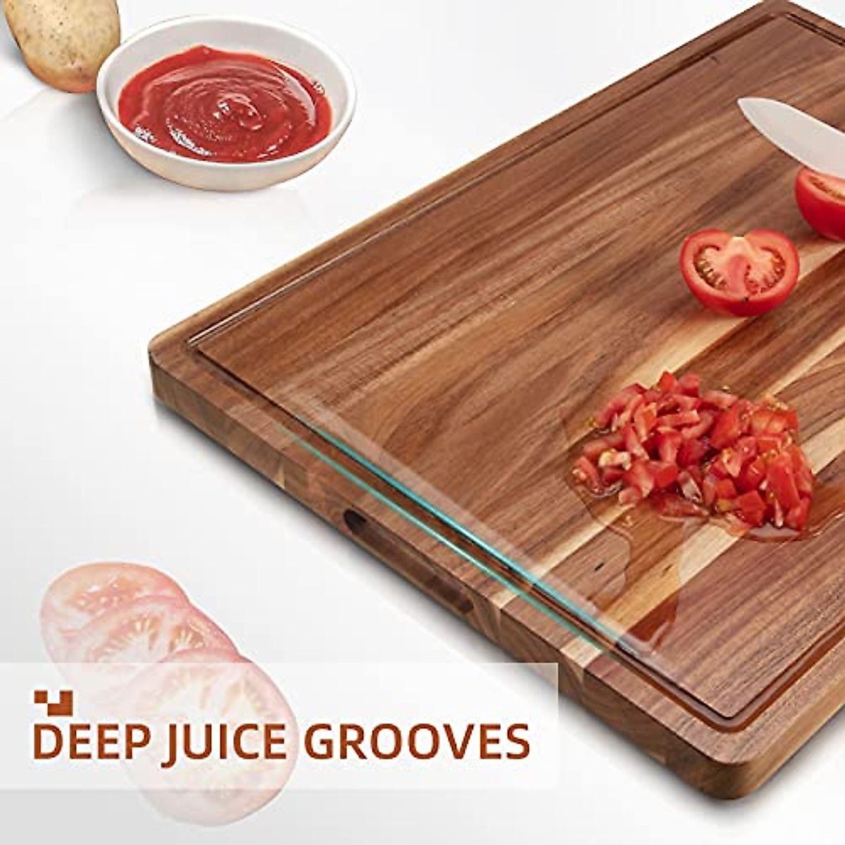 Cibeat Extra Large Wood Cutting Board 24 x 18 Inch, 1.2 Inches Thick Butcher Block, Reversible Wooden Kitchen Block, over Stove Cutting Board, with Side Handles and Juice Grooves